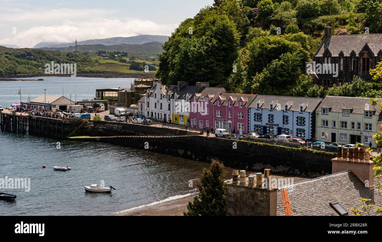 Portree, Isle of Skye, Scotland, UK. 5 June 2023. Portree harbour with colourful houses ...
