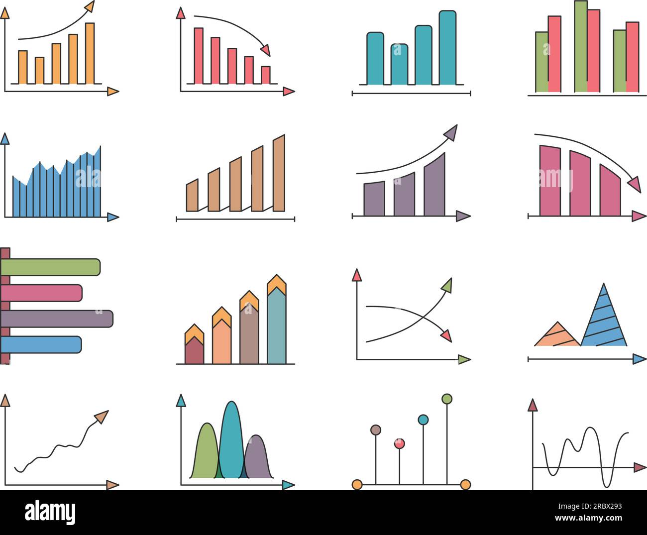 Graphs and charts, set of colored icons, vector eps10 illustration ...
