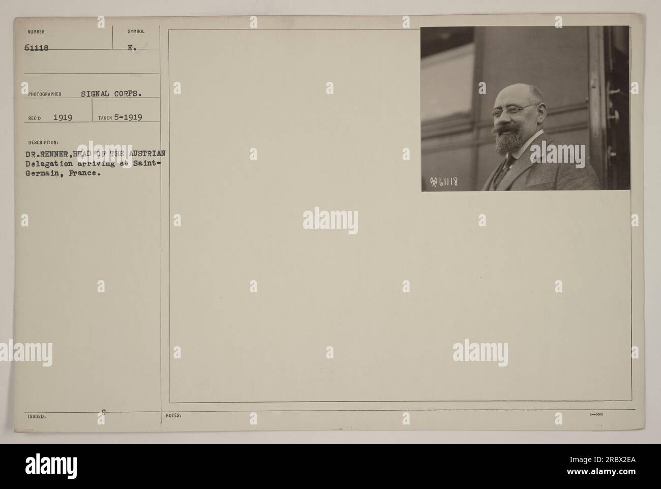 Dr. Renner, Head of the Austrian Delegation, is seen arriving at Saint ...