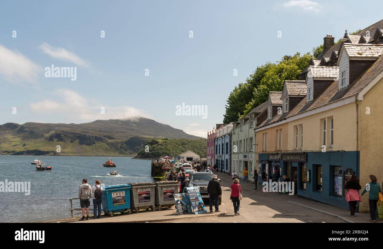 Portree, Isle of Skye, Scotland, UK. 5 June 2023. Portree harbour small boats and colourful ...