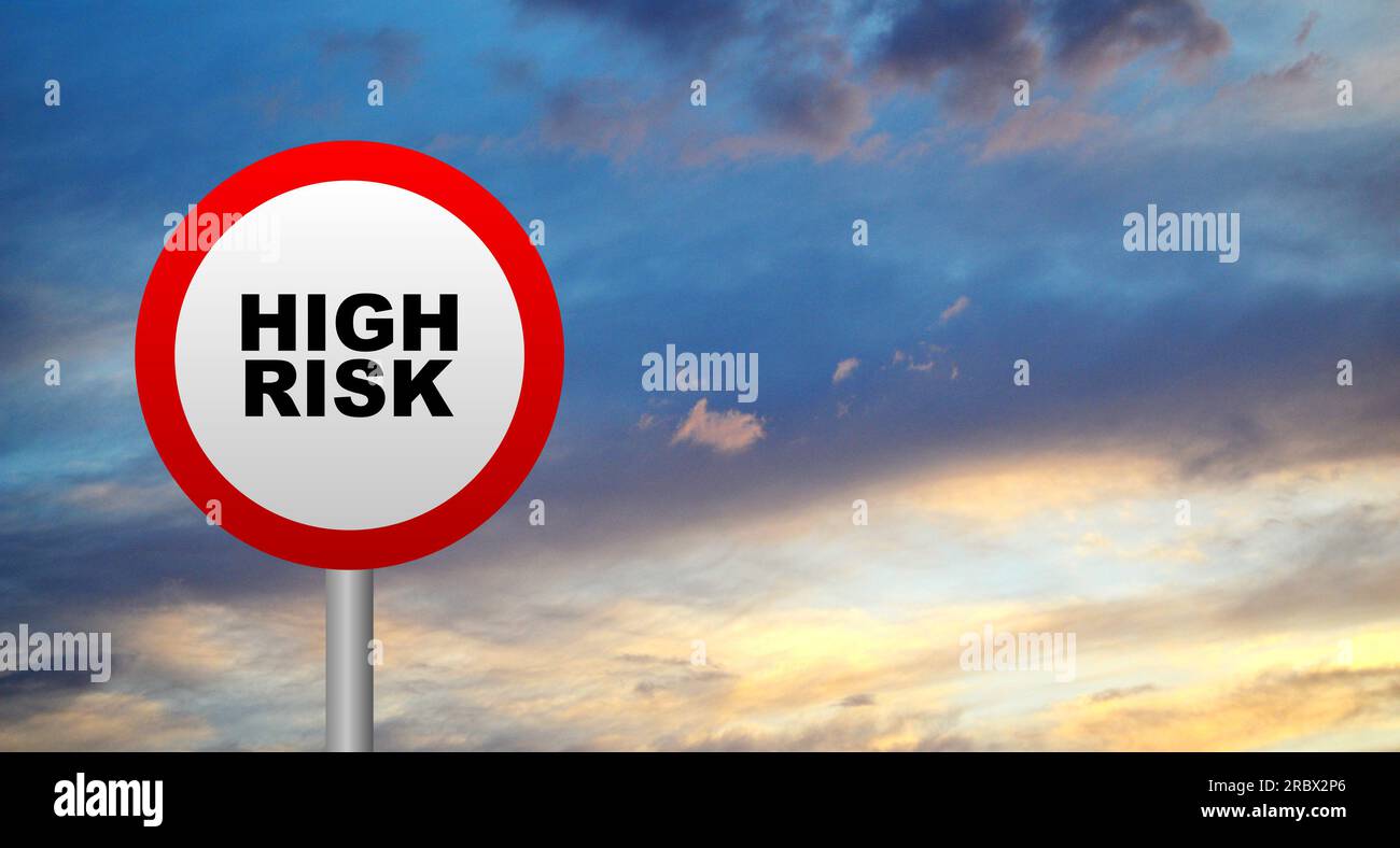 high risk sign on sky background Stock Photo - Alamy