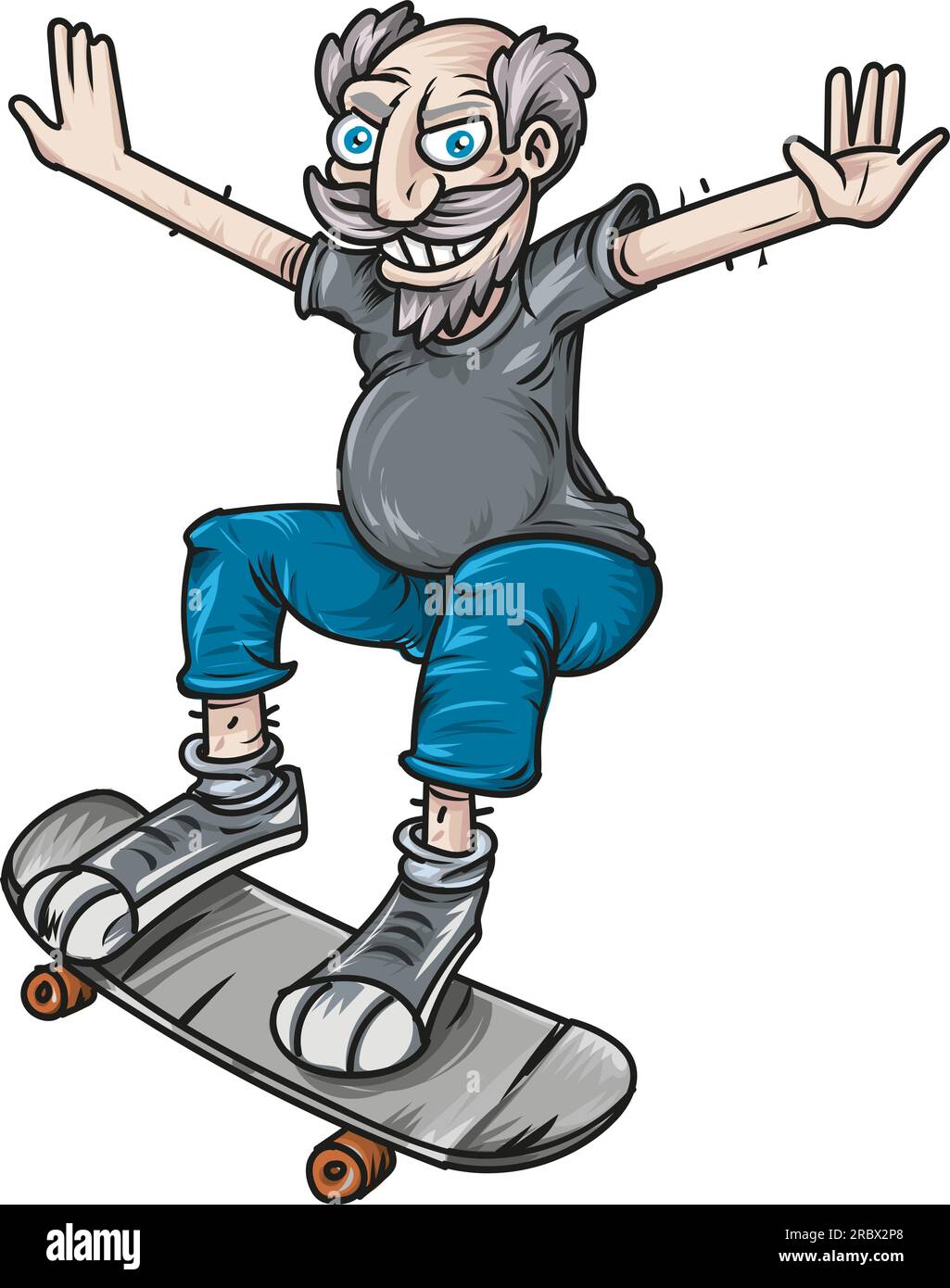Crazy old grandfather skateboarding cartoon vector illustration Stock ...