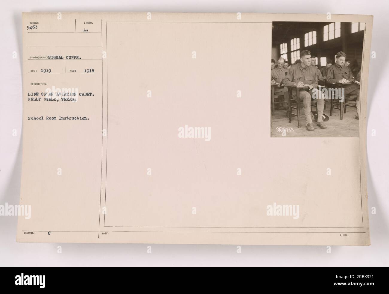 An aviation cadet attends school room instruction at Kelly Field, Texas ...