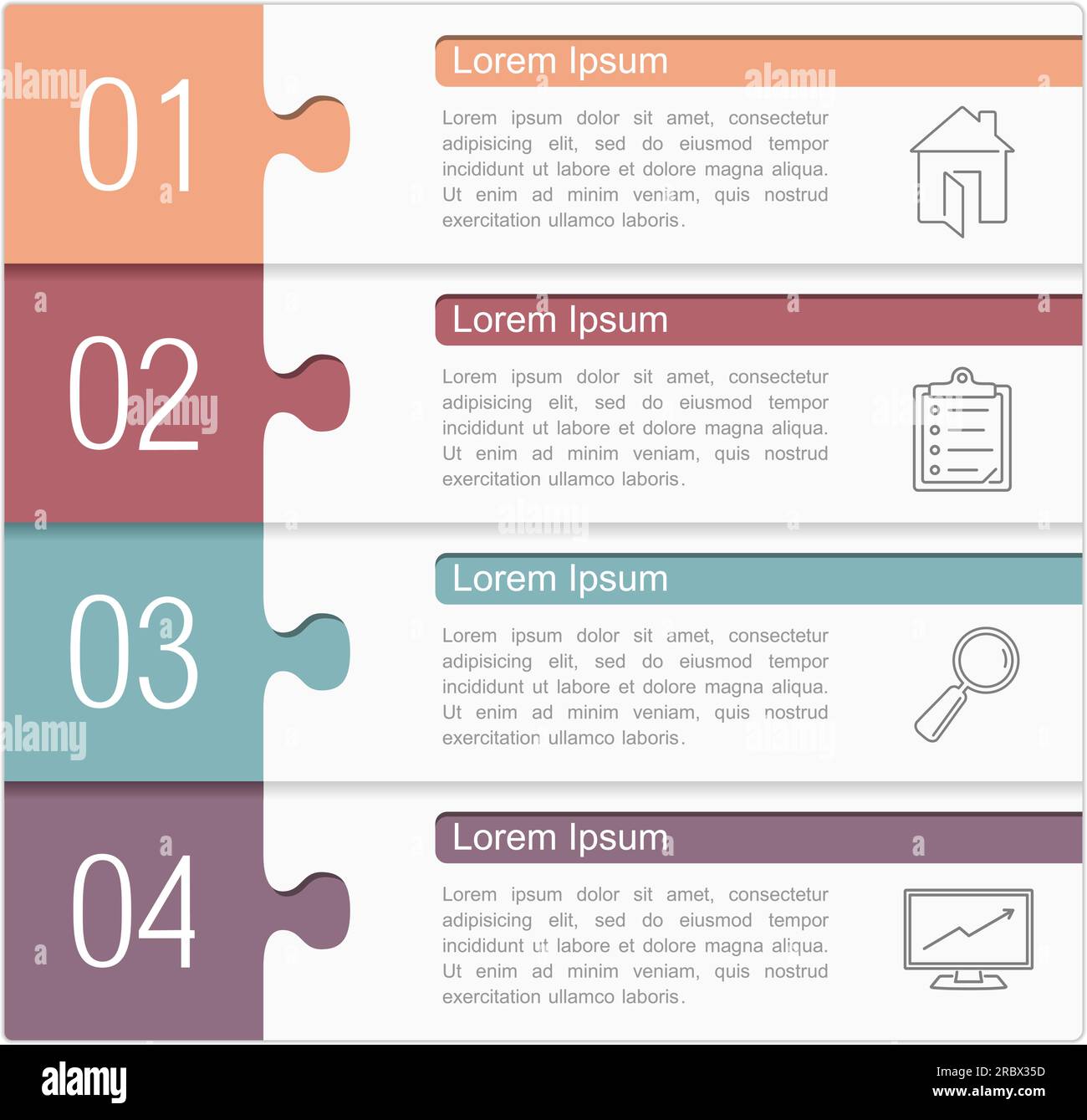 Infographic Design Template Four Puzzle Pieces With Text And Icons Vector Eps10 Illustration