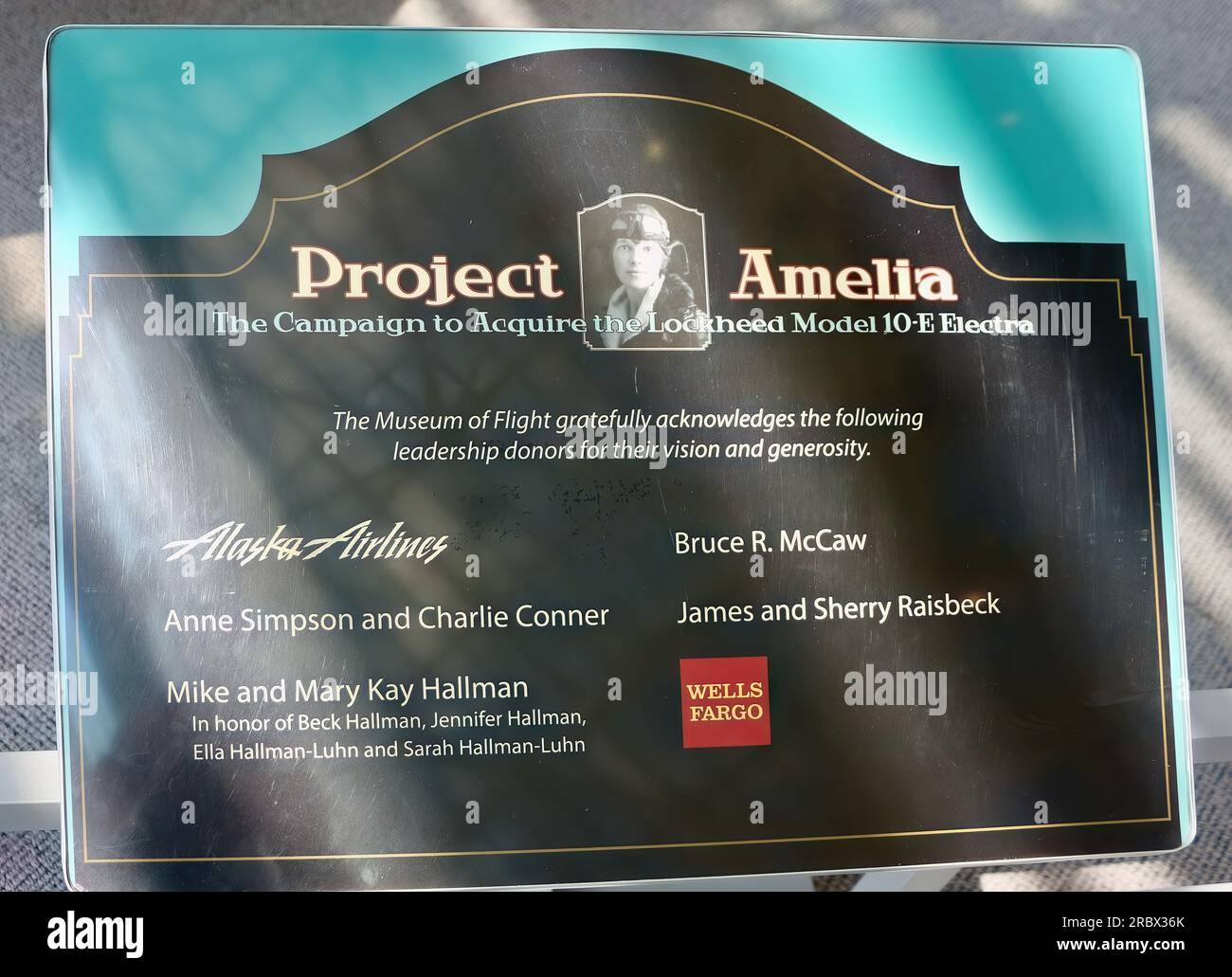 Plaque describing the campaign Lockheed Model 10-E Electra airplane ...