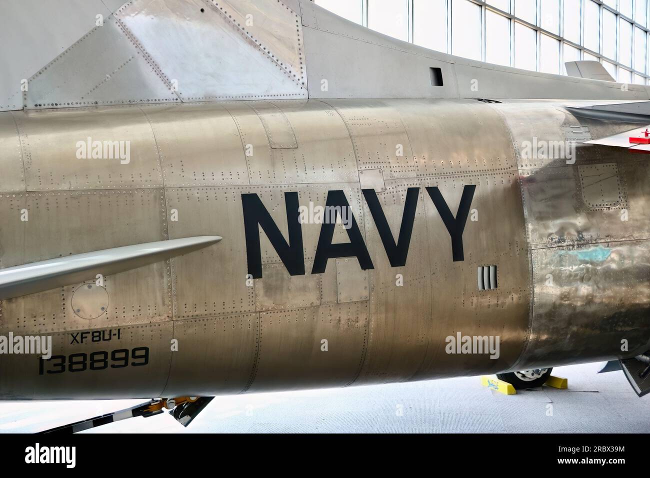 Navy sign on the fuselage of a US navy Vought (XF-8A) XF8U-1 Crusader ...