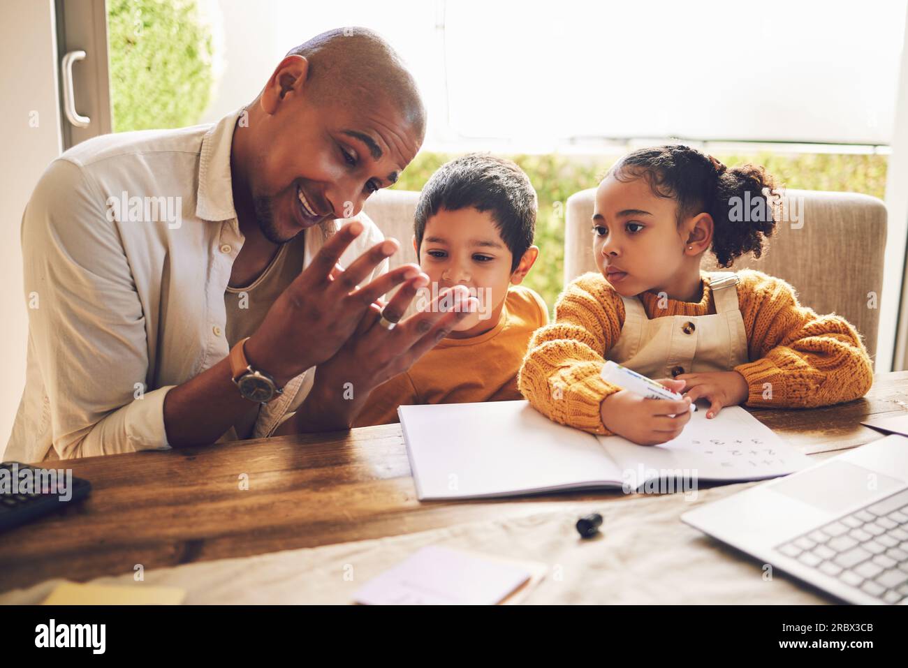 Counting, teaching and father with children for home education, school ...