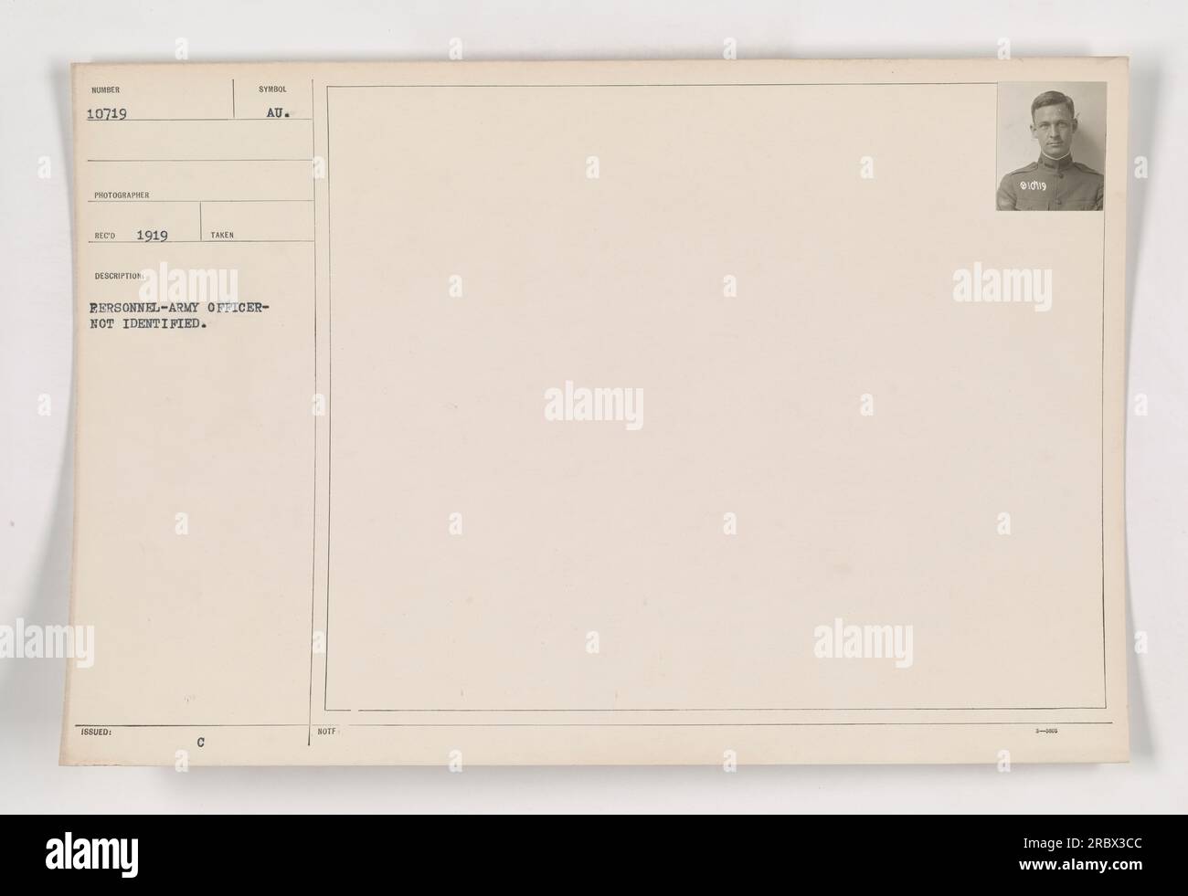 This photograph from 1919 depicts an unidentified Army officer. The ...