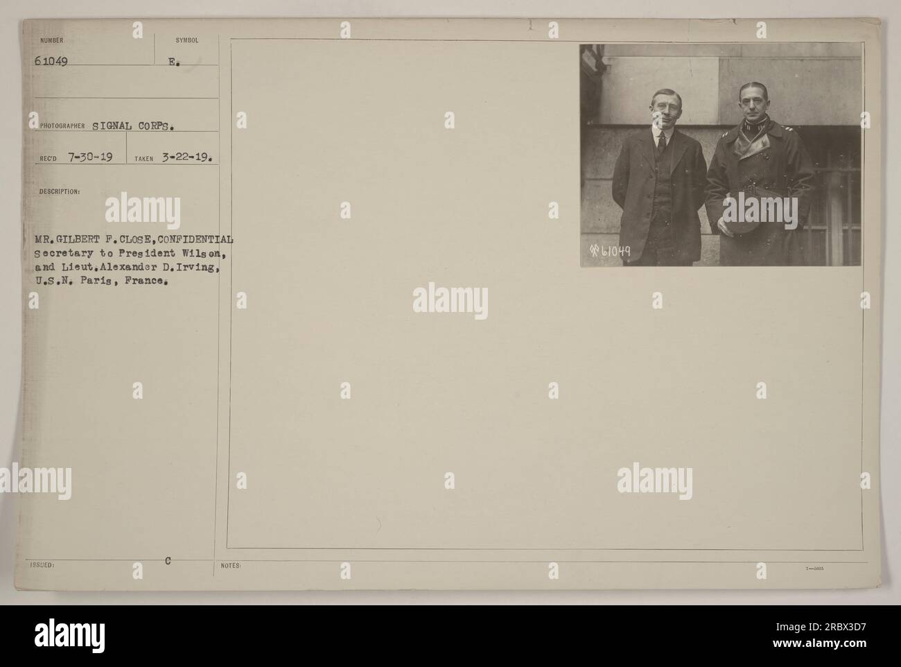 Mr. Gilbert F. Close, Confidential Secretary to President Wilson, and ...