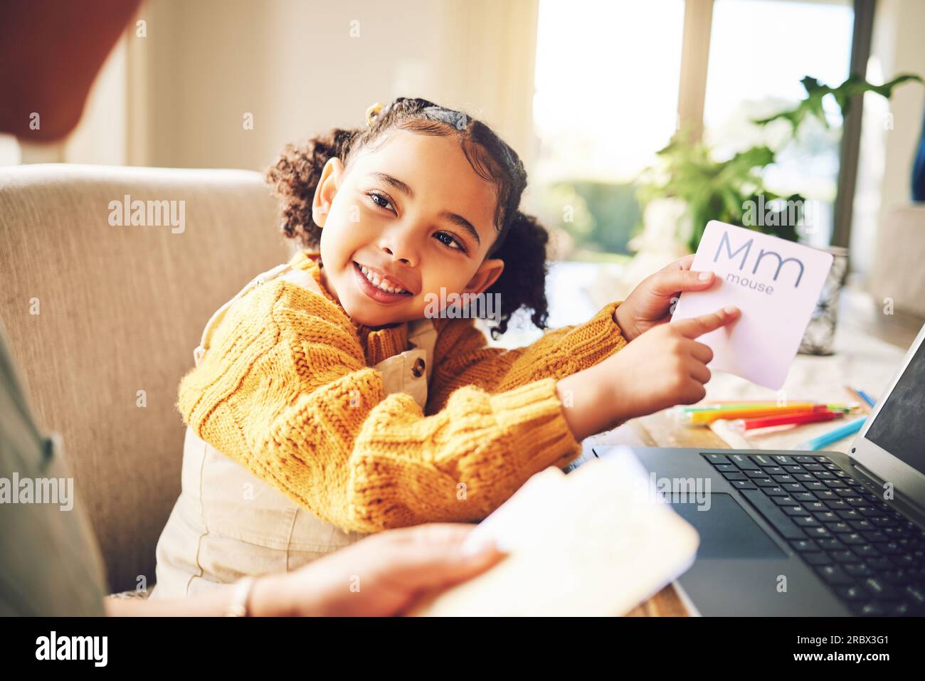 Mom, kid and alphabet card for teaching, spelling and learning for ...