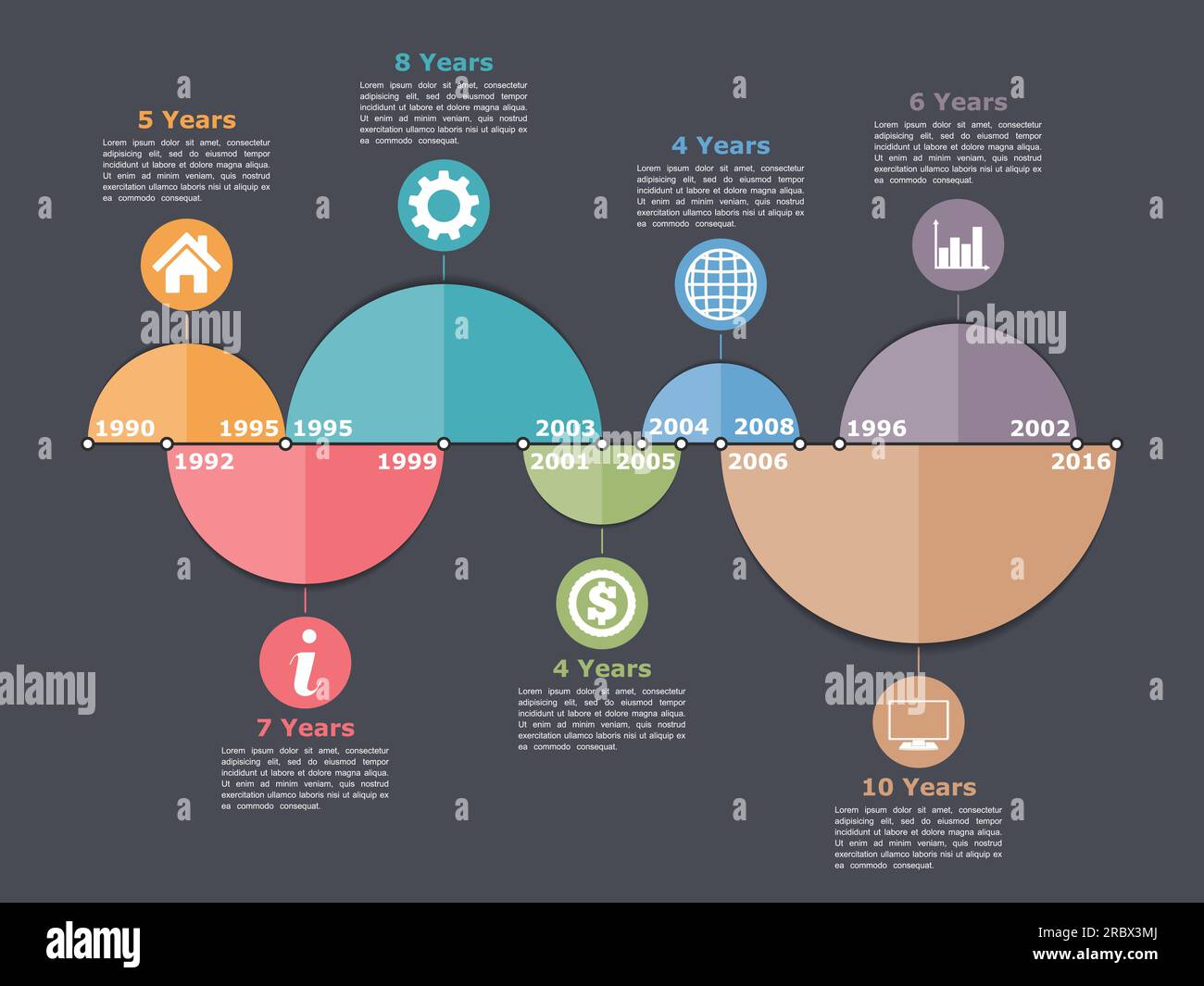 Timeline infographics design template with different time intervals ...
