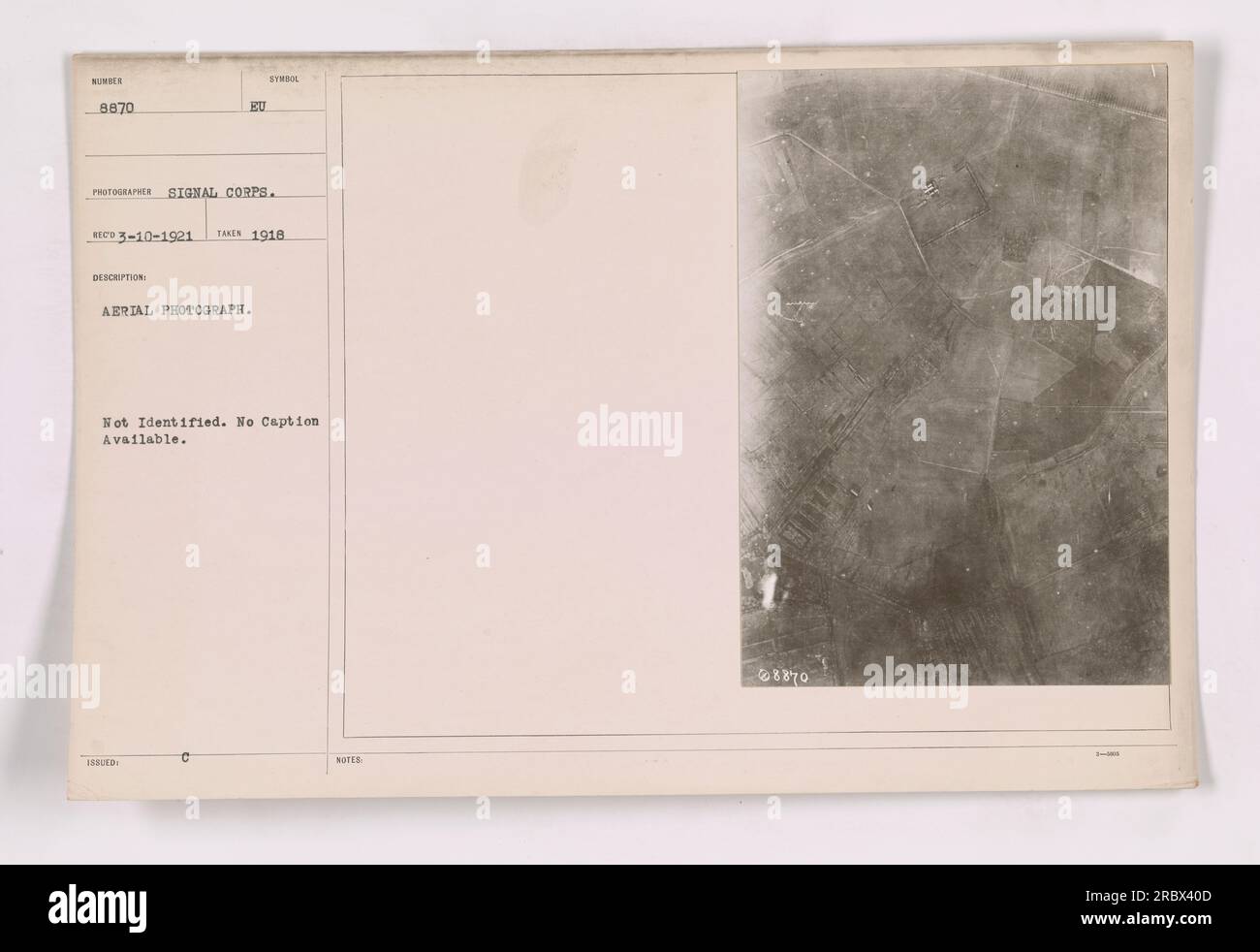 Aerial photograph taken in 1918 by the Signal Corps. The photo, labeled ...