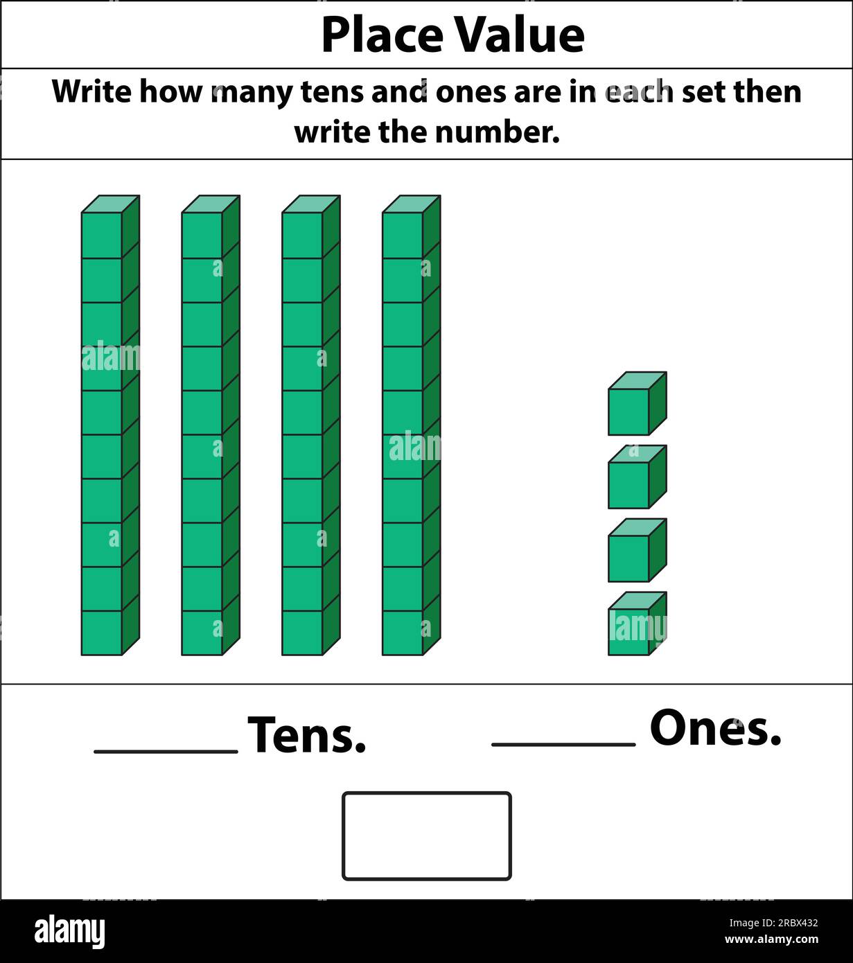 Place Value tens and ones. 10 blocks. and single blocks. Vector ...