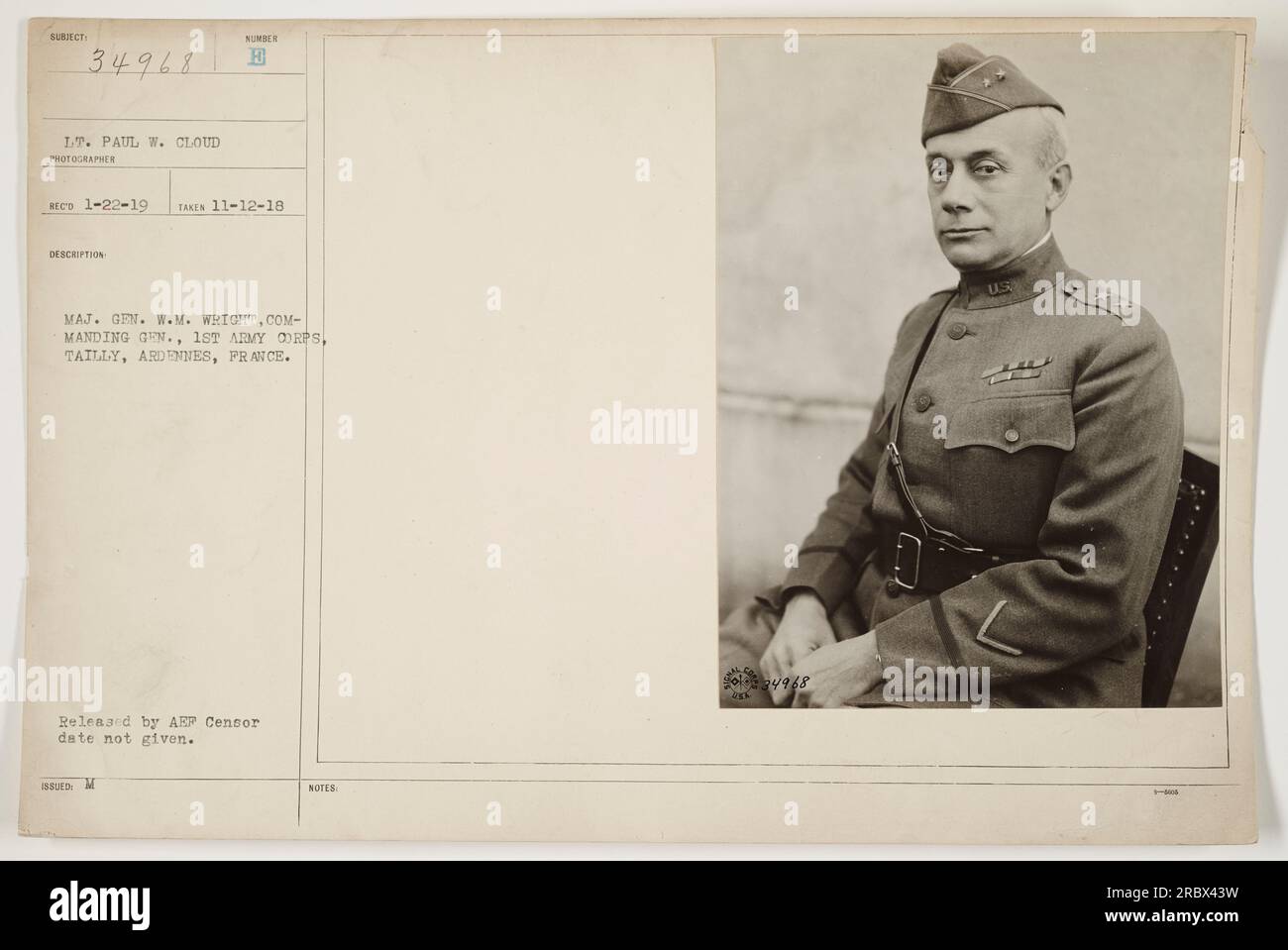 Major General W.M. Wright, commanding general of the 1st Army Corps, is ...