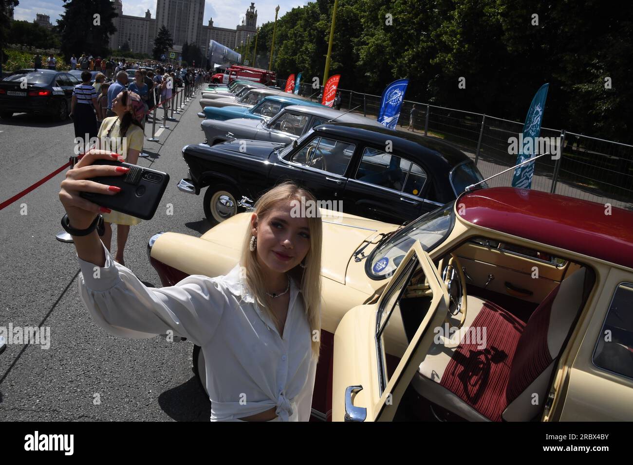 Moscow. Cars presented at the city festival `Retrorace` on Vorobyovy ...