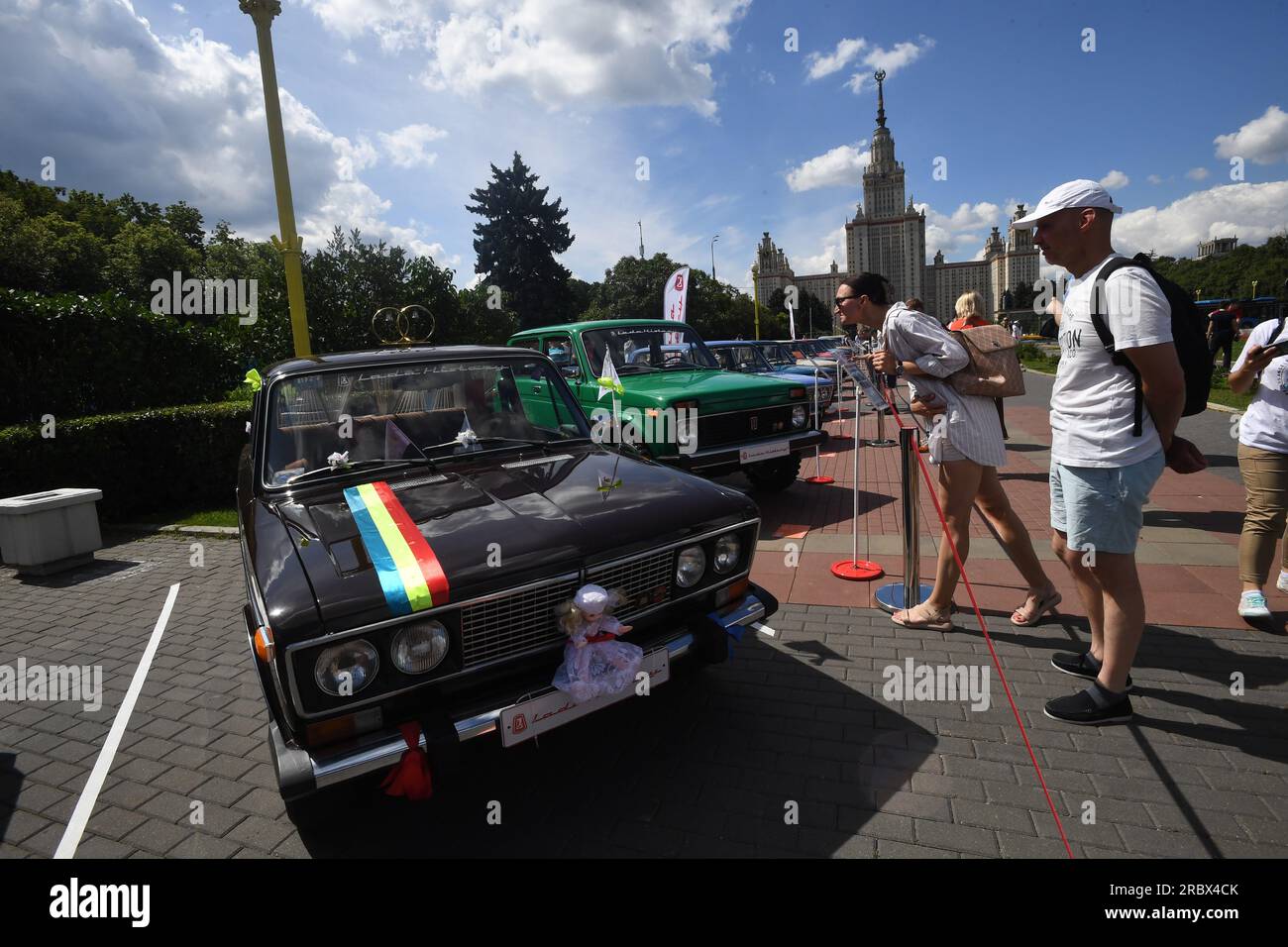 Moscow. Cars presented at the city festival `Retrorace` on Vorobyovy ...