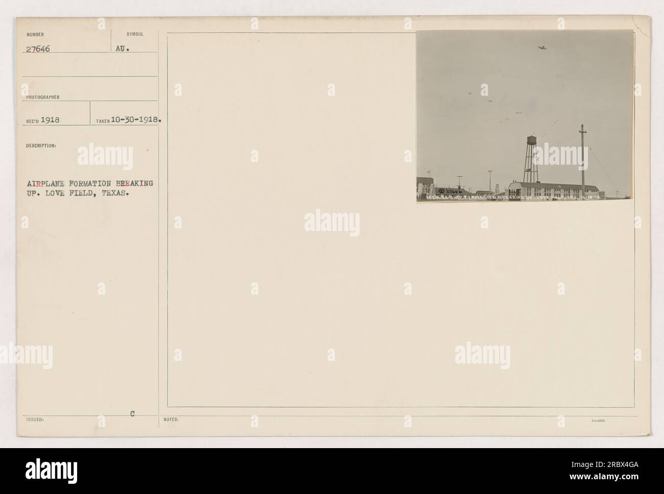 Airplane formation breaking up at Love Field, Texas - photograph taken ...