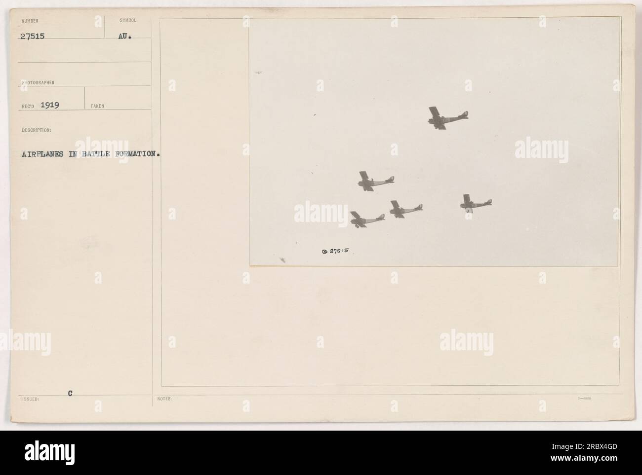 "Photograph showing airplanes in battle formation during World War One ...