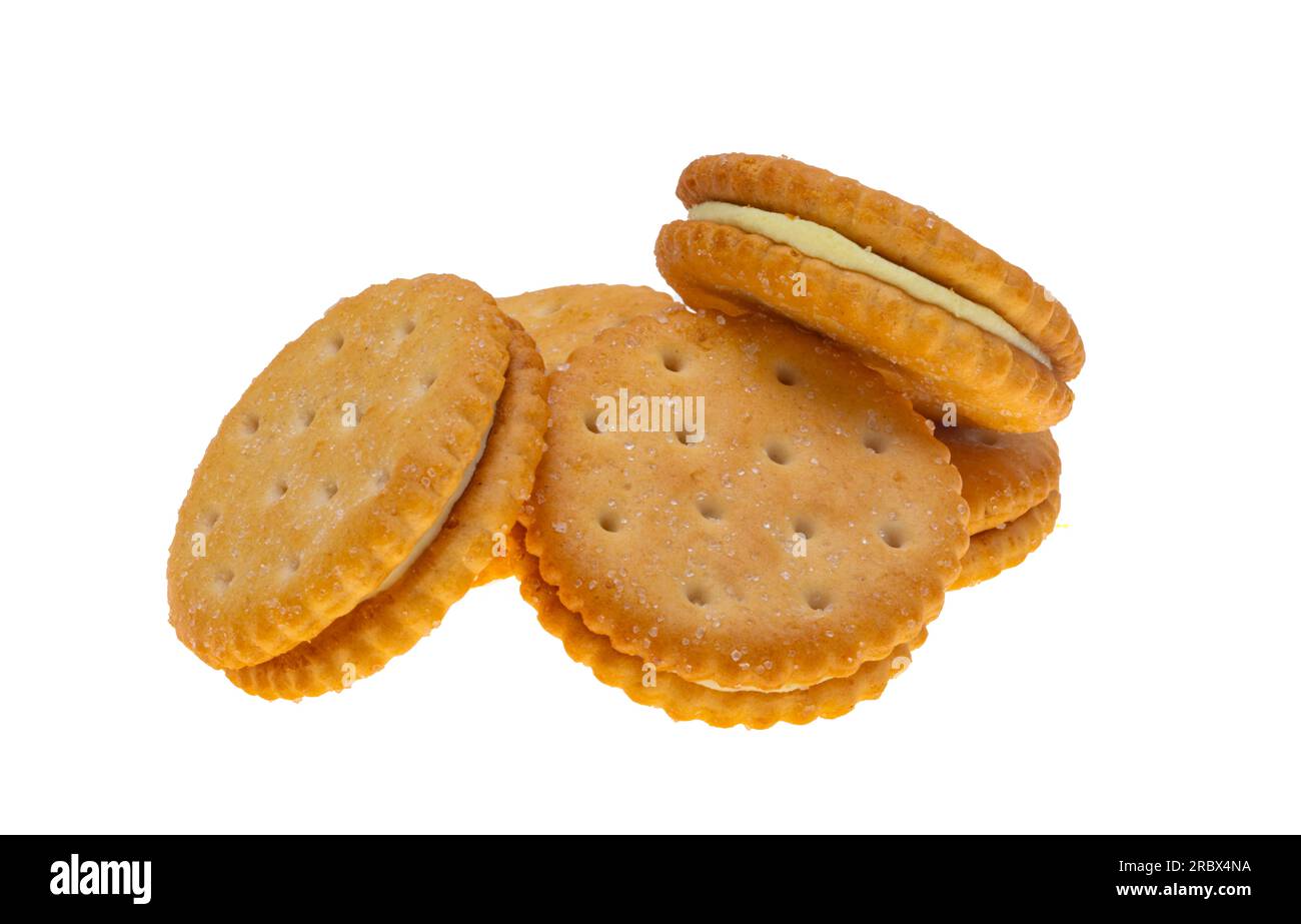 double biscuits with filling on a white background Stock Photo - Alamy