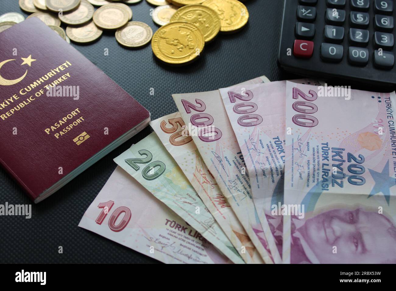 Turkish lira banknotes, coins and calculator paper currency of Turkey ...