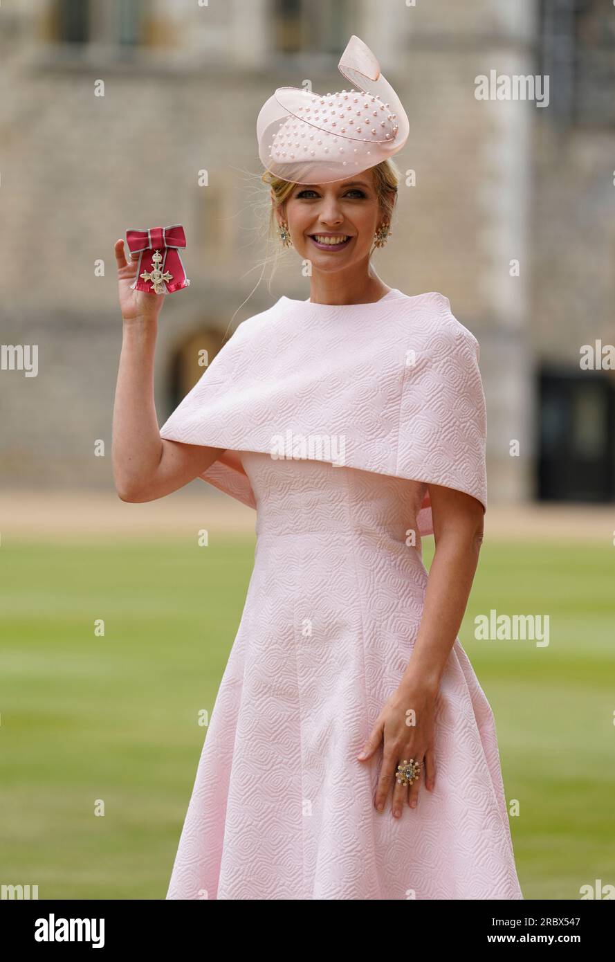 Rachel Riley poses after she became a Member of the Order of British ...