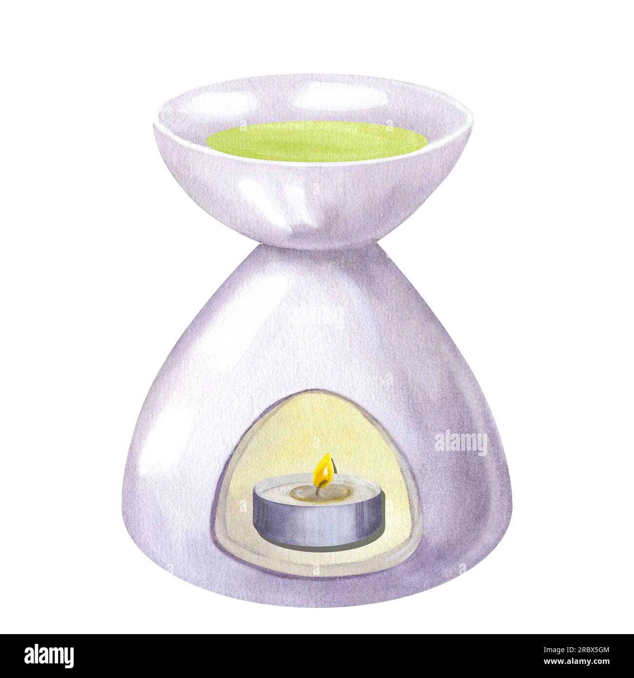 Ceramic aroma lamp with burning candle, essential oil. Hand draw ...