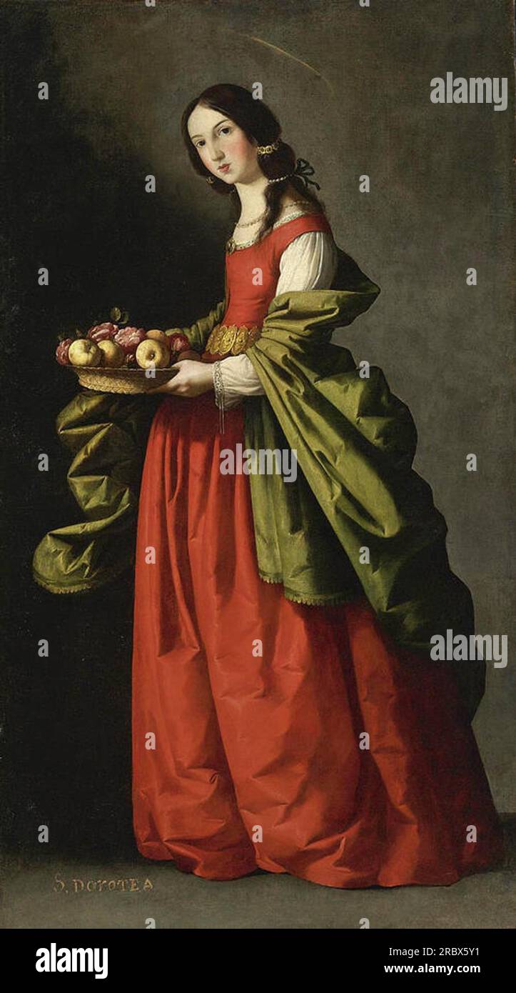 Saint Dorothy full-length holding a basket of apples and roses by ...