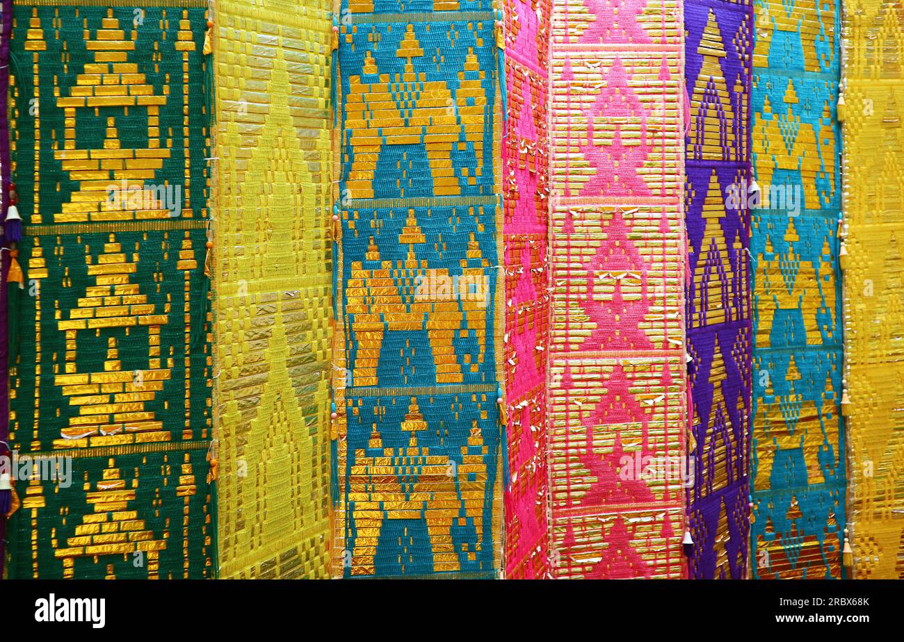 Multi-colored Traditional Long Flag or Toong in Buddhist Temple of ...