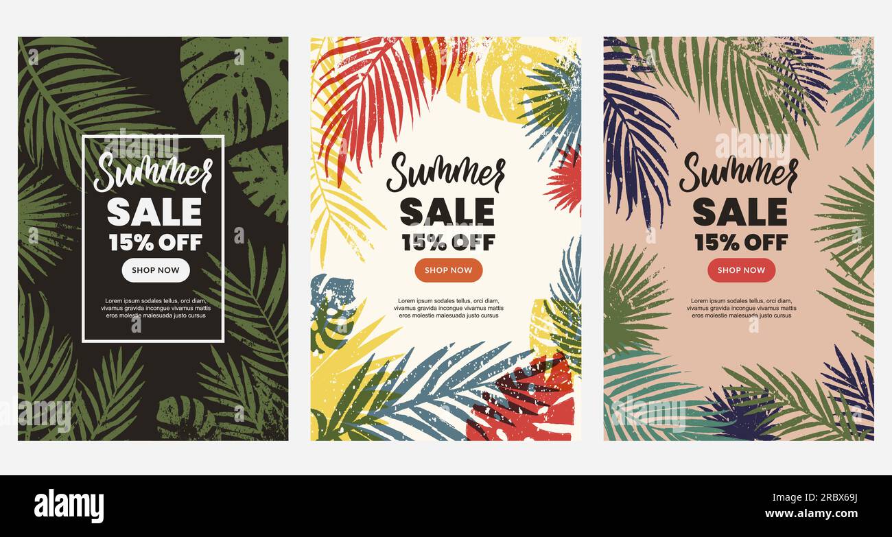 Summer sale discount vertical poster layout set. Watercolor hand drawn ...