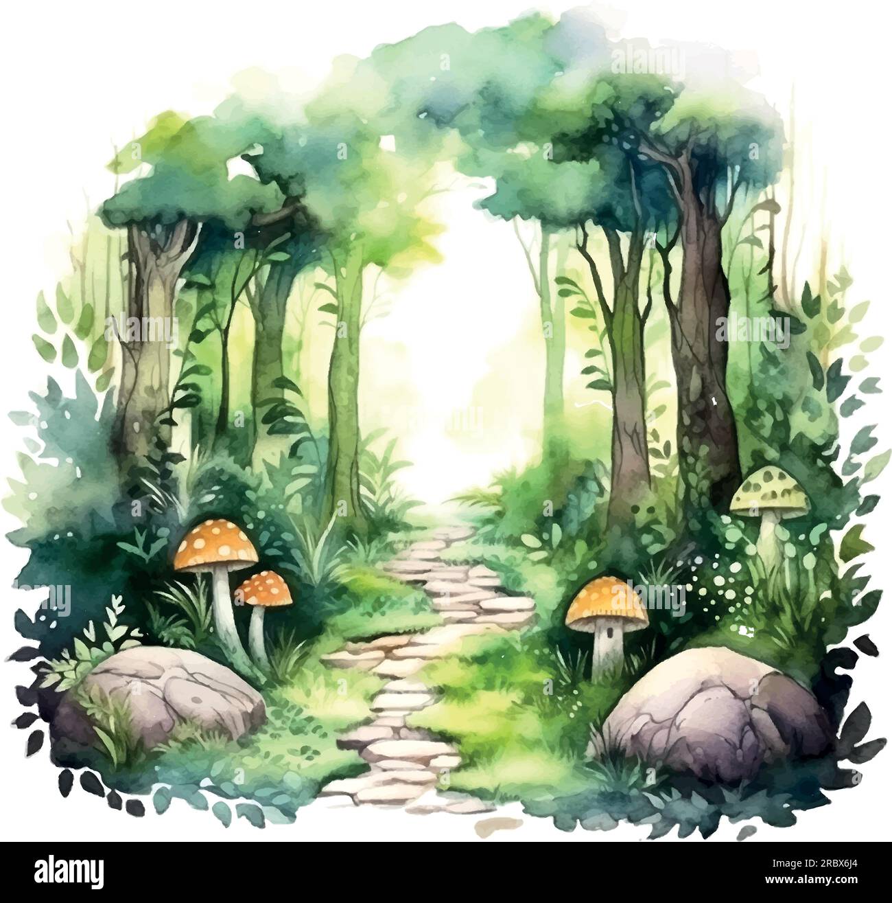 Watercolor magic forest watercolor for wallpaper design. Vintage great ...
