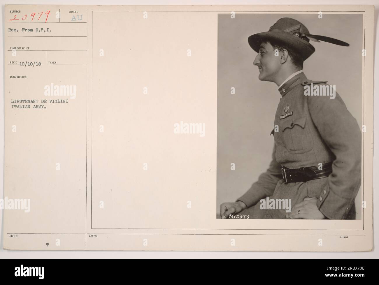 Lieutenant De Violini of the Italian Army during World War I. He is ...