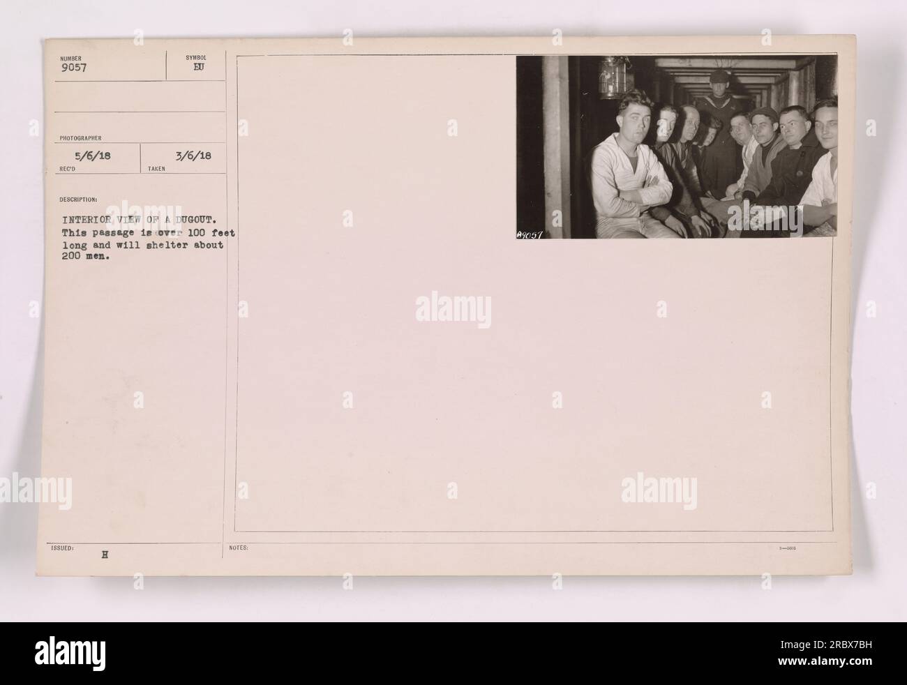 Interior view of a dugout during World War I. The dugout is ...