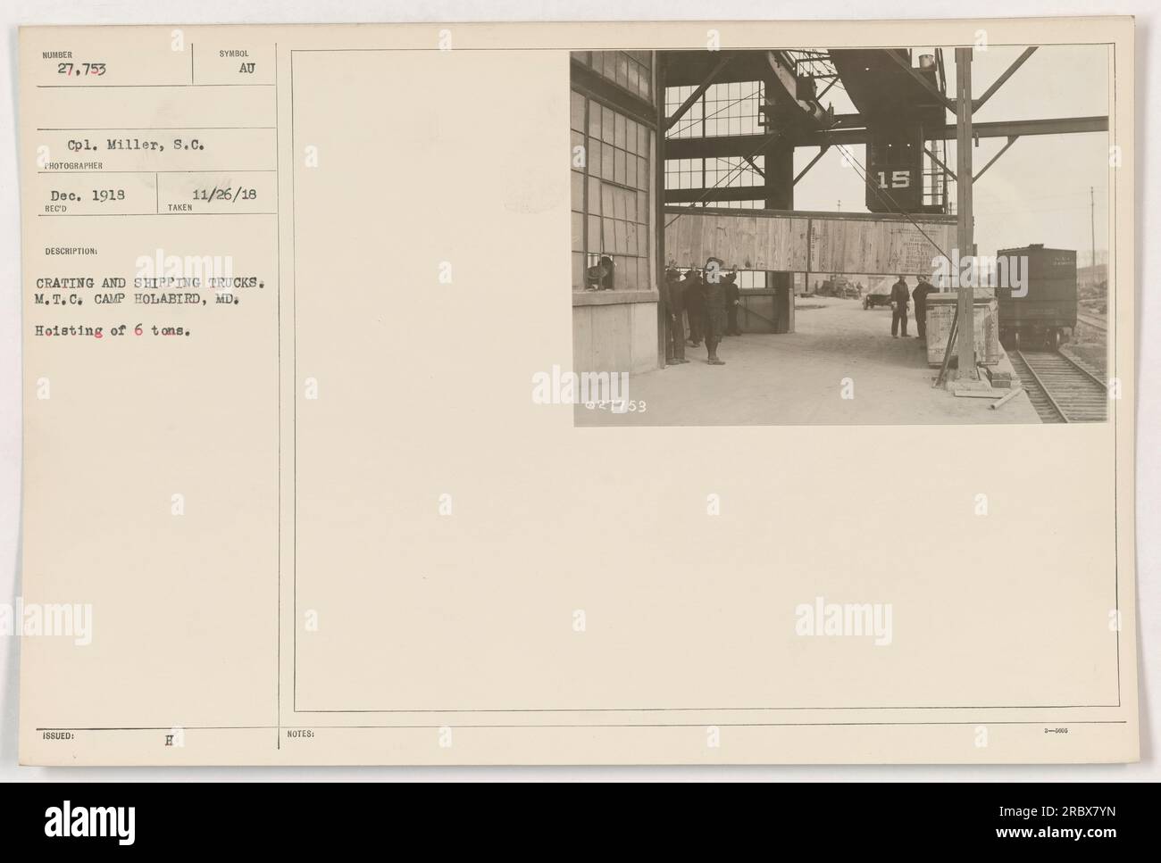 Soldiers at M.T.C. Camp Holabird, Maryland, crating and shipping trucks ...