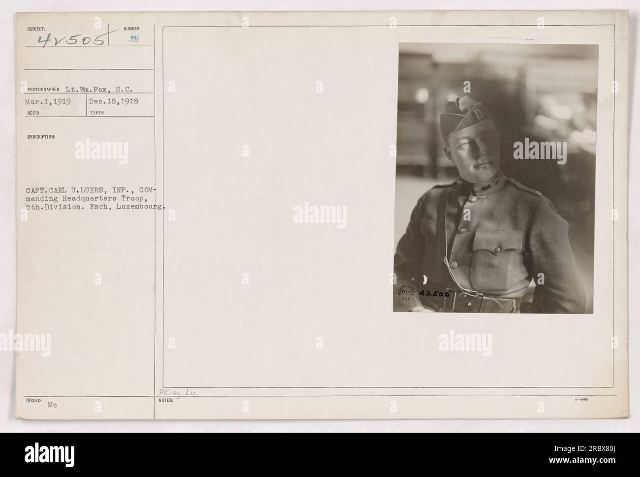 Captain Carl U. Luers, commanding the Headquarters Troop of the 5th ...