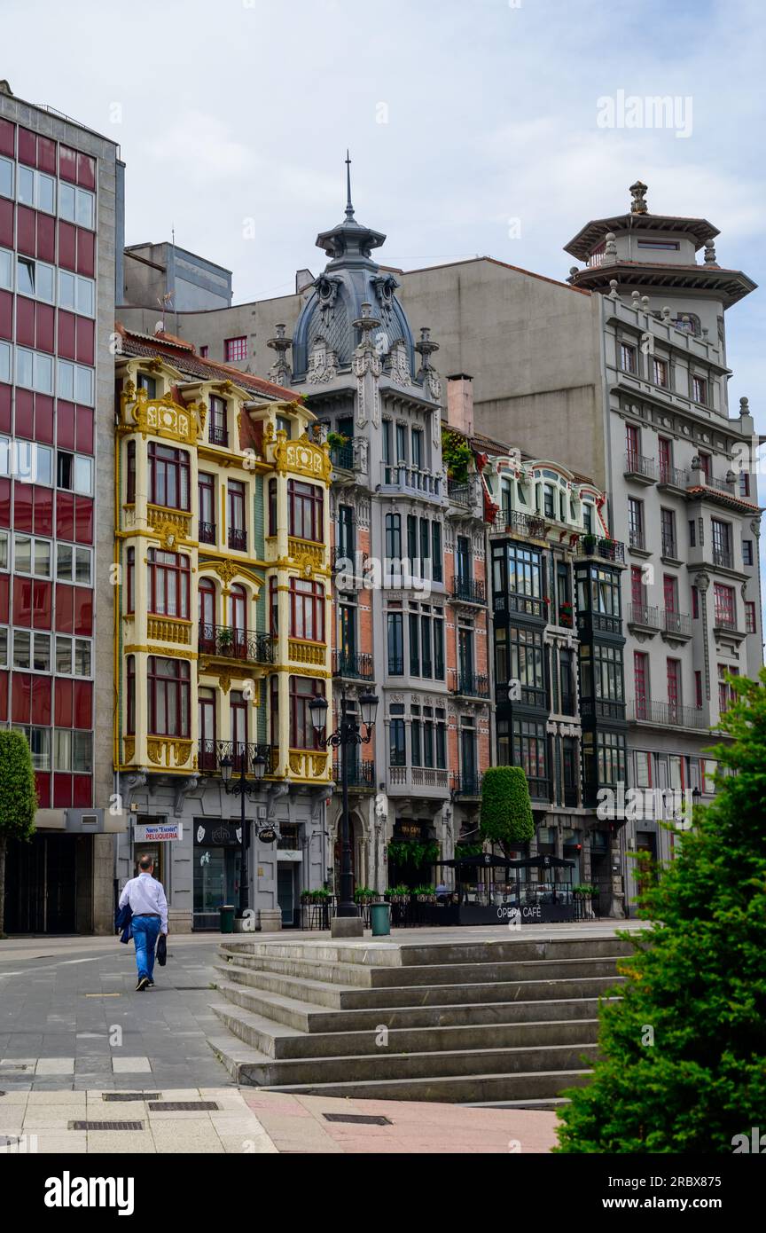 Walking of old streets in capital of Principality of Asturias, Oviedo ...