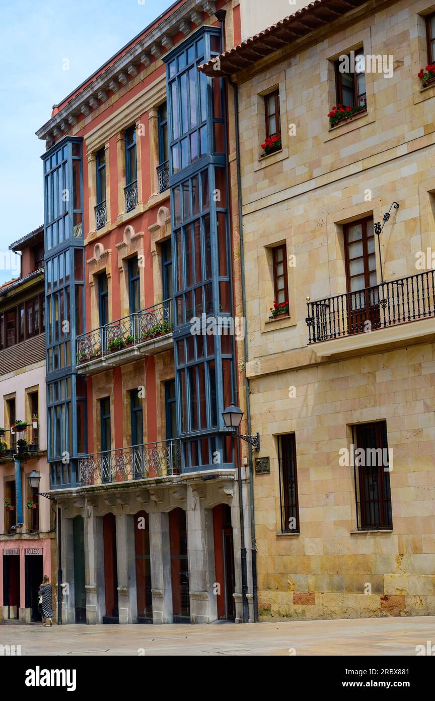 Walking of old streets in capital of Principality of Asturias, Oviedo ...