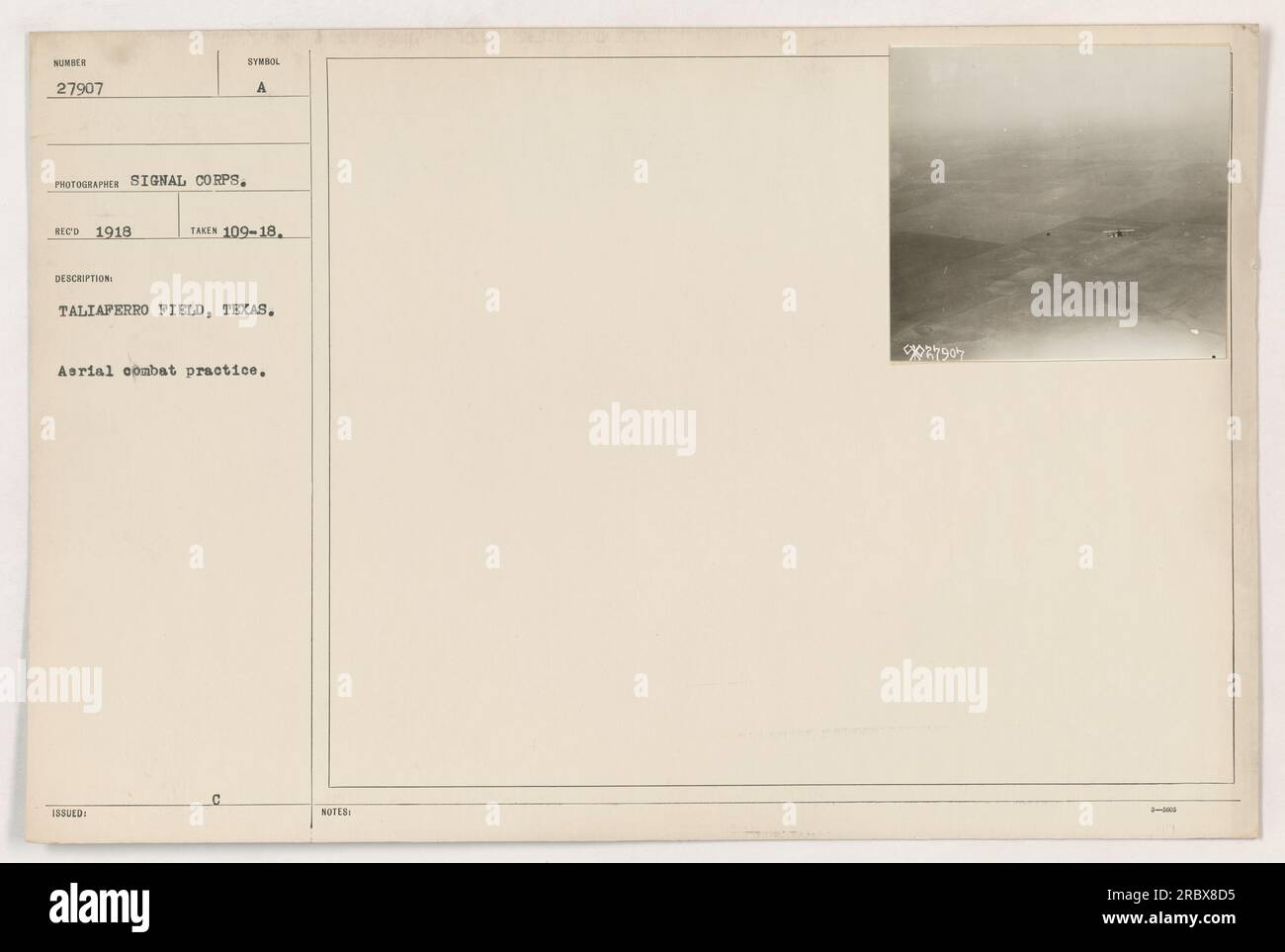 A photograph taken on October 9, 1918, at Taliaferro Field, Texas ...