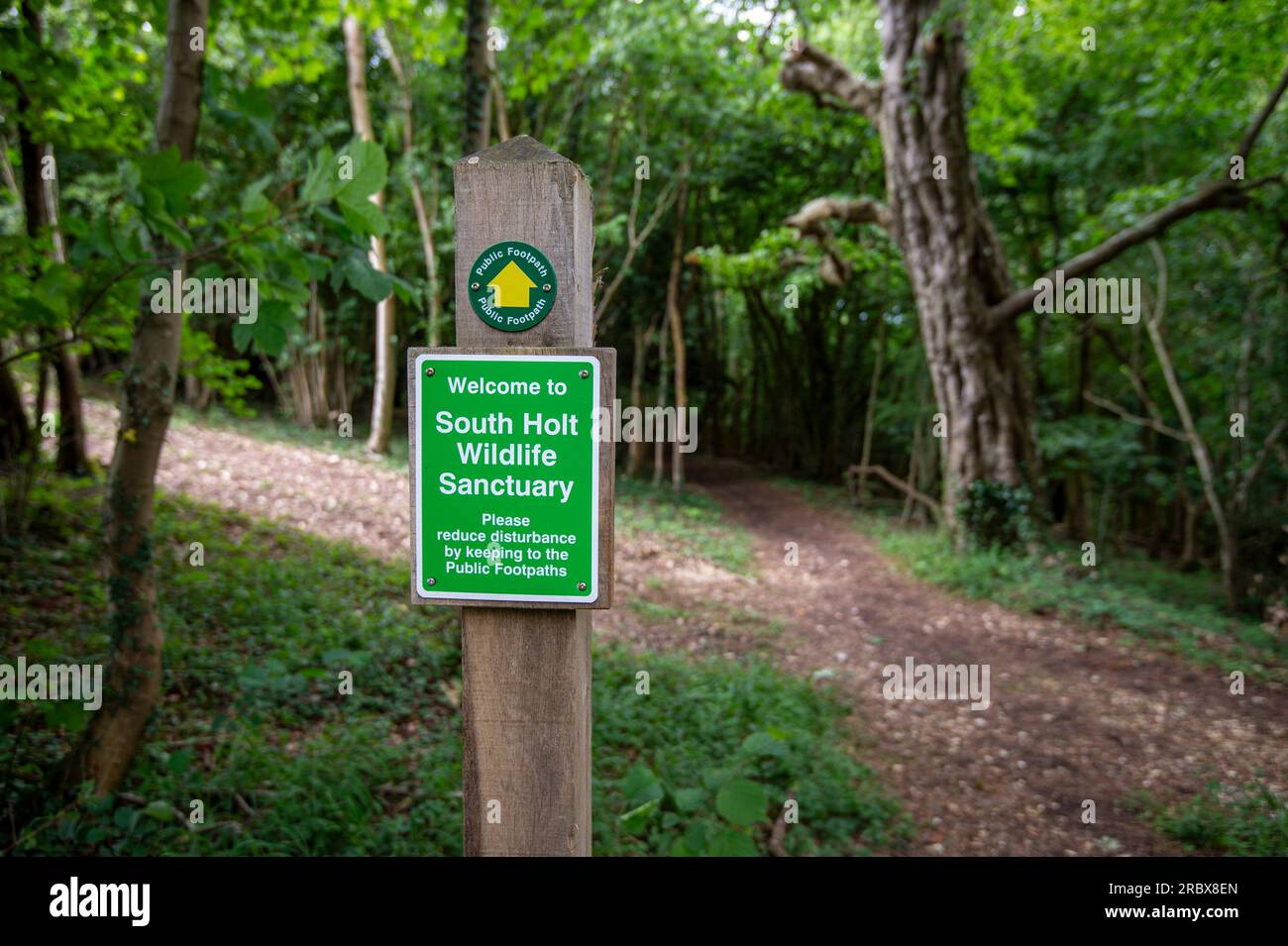 South Holt Wildlife Sanctuary, sign and footpath Stock Photo - Alamy