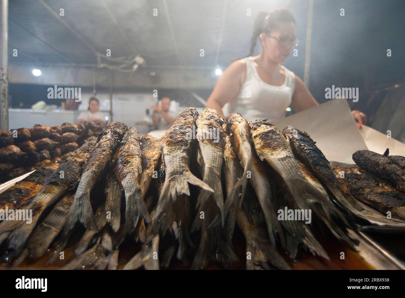 Mullet grilled, typical Sardinia recipe, Campidano, Sardinia, Italy ...