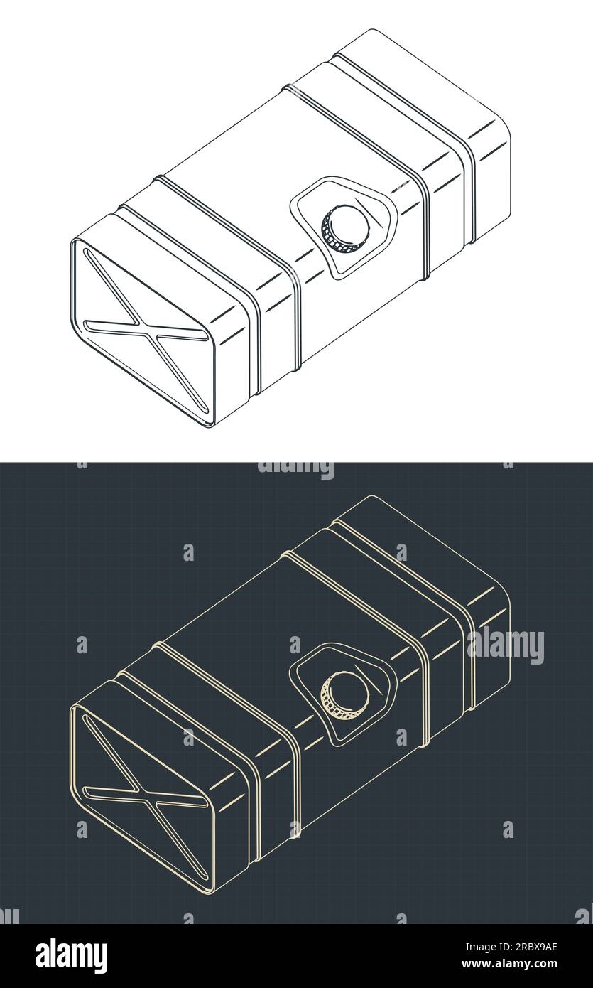 Stylized vector illustrations of isometric blueprints of fuel tank of ...