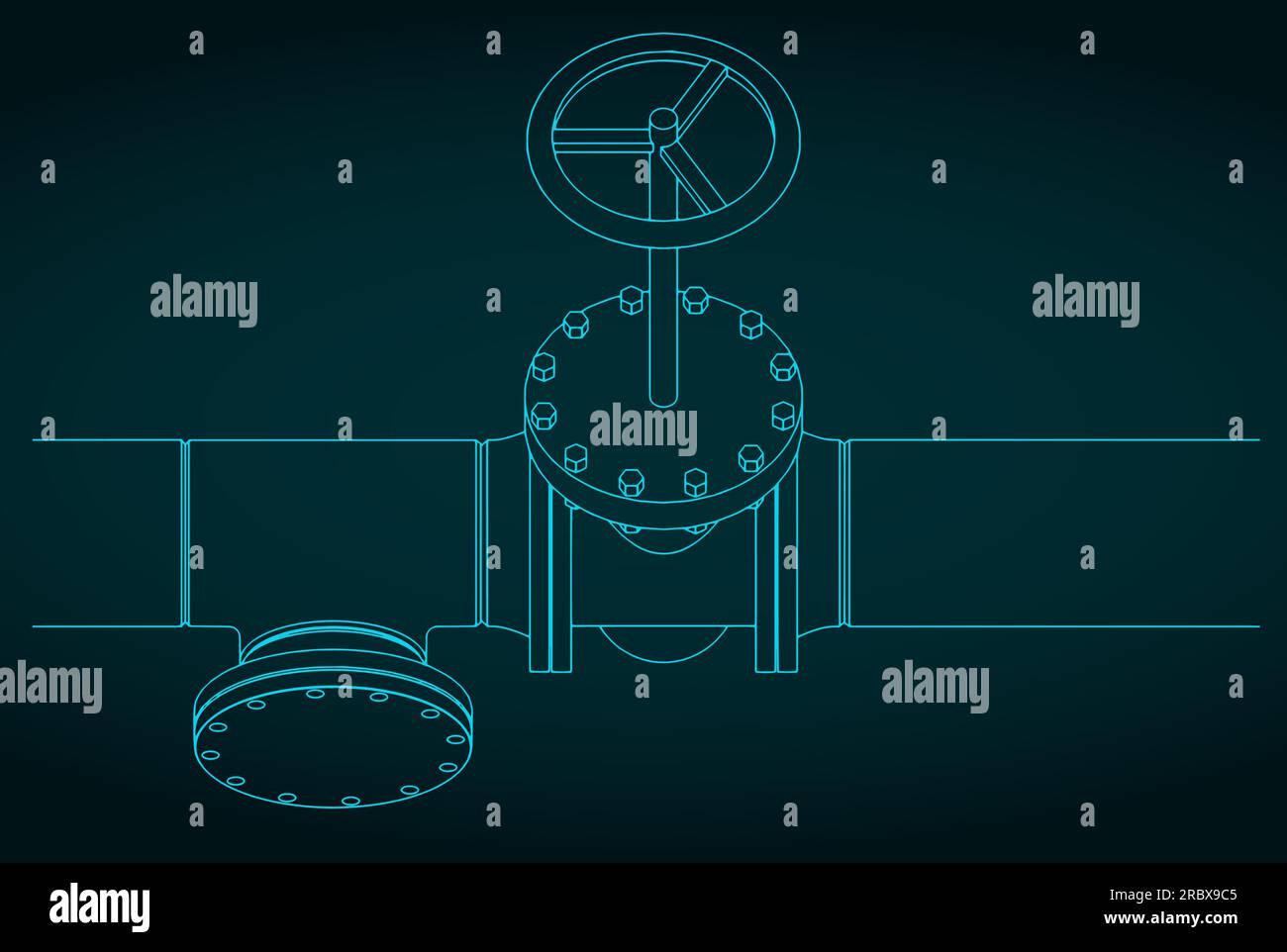 Stylized vector illustration of blueprint of pipes and valves Stock ...