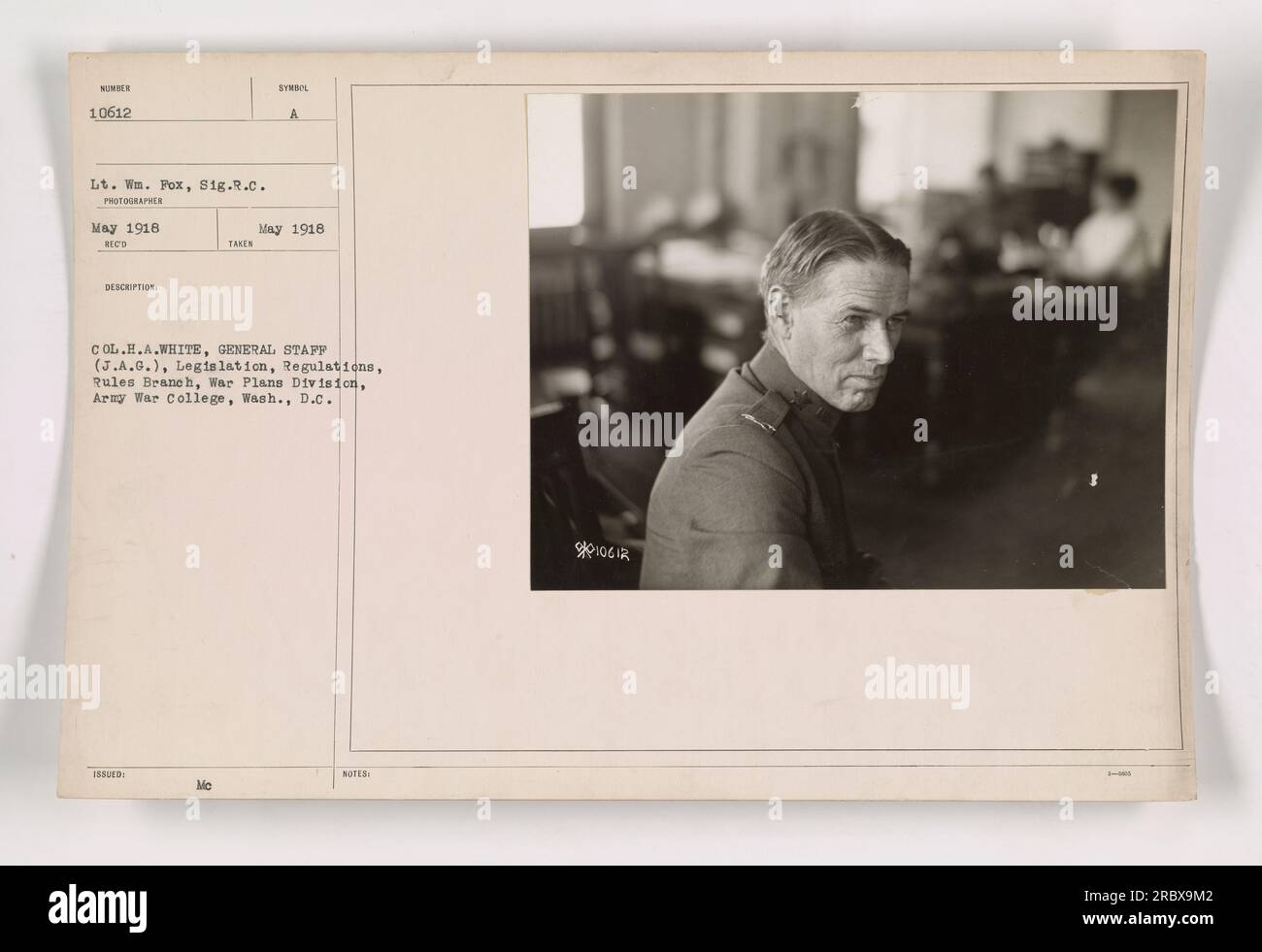 A photograph taken in May 1918, showing Colonel H.A. White of the ...