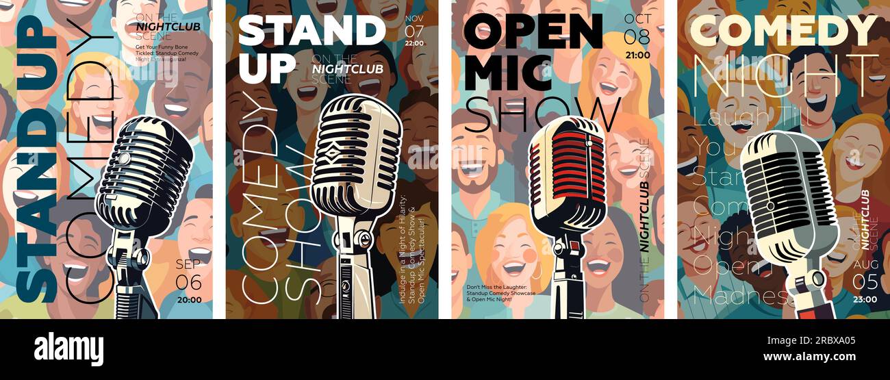 Stand up comedy show poster set. Open mic night funny event flyer or ...