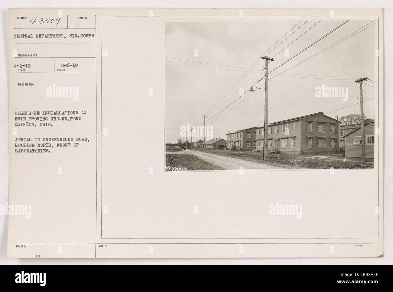 Aerial photograph showing the telephone installations at Erie Proving ...