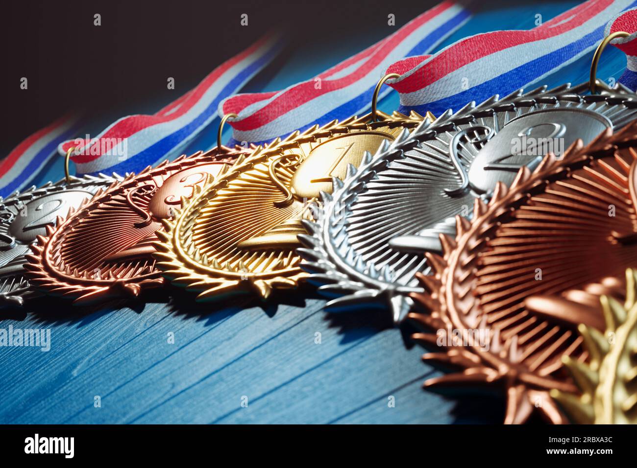 Set of gold, silver and brown medals for winners. First three prizes ...