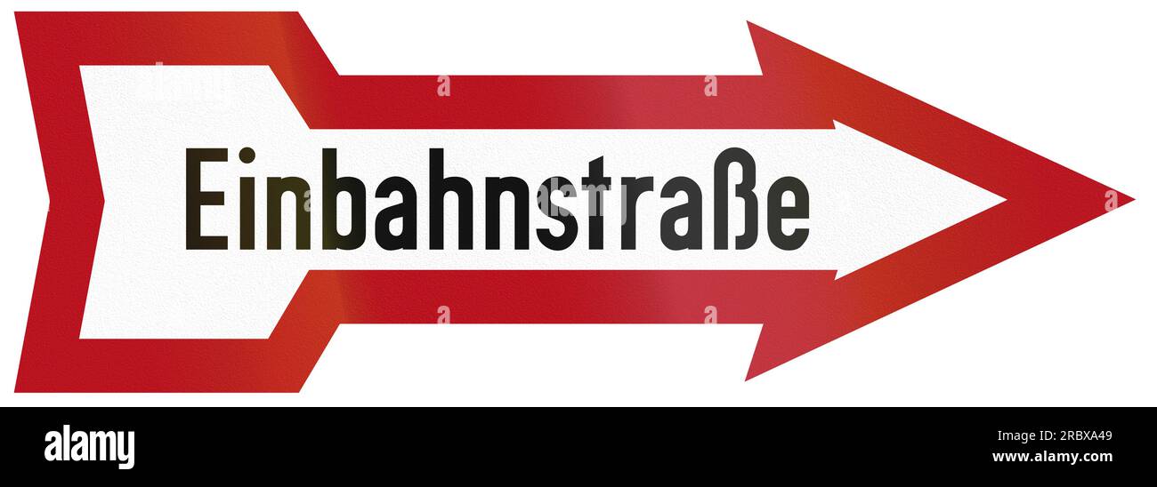 Old design (1934) of a German one-way road sign. Einbahnstrasse means ...