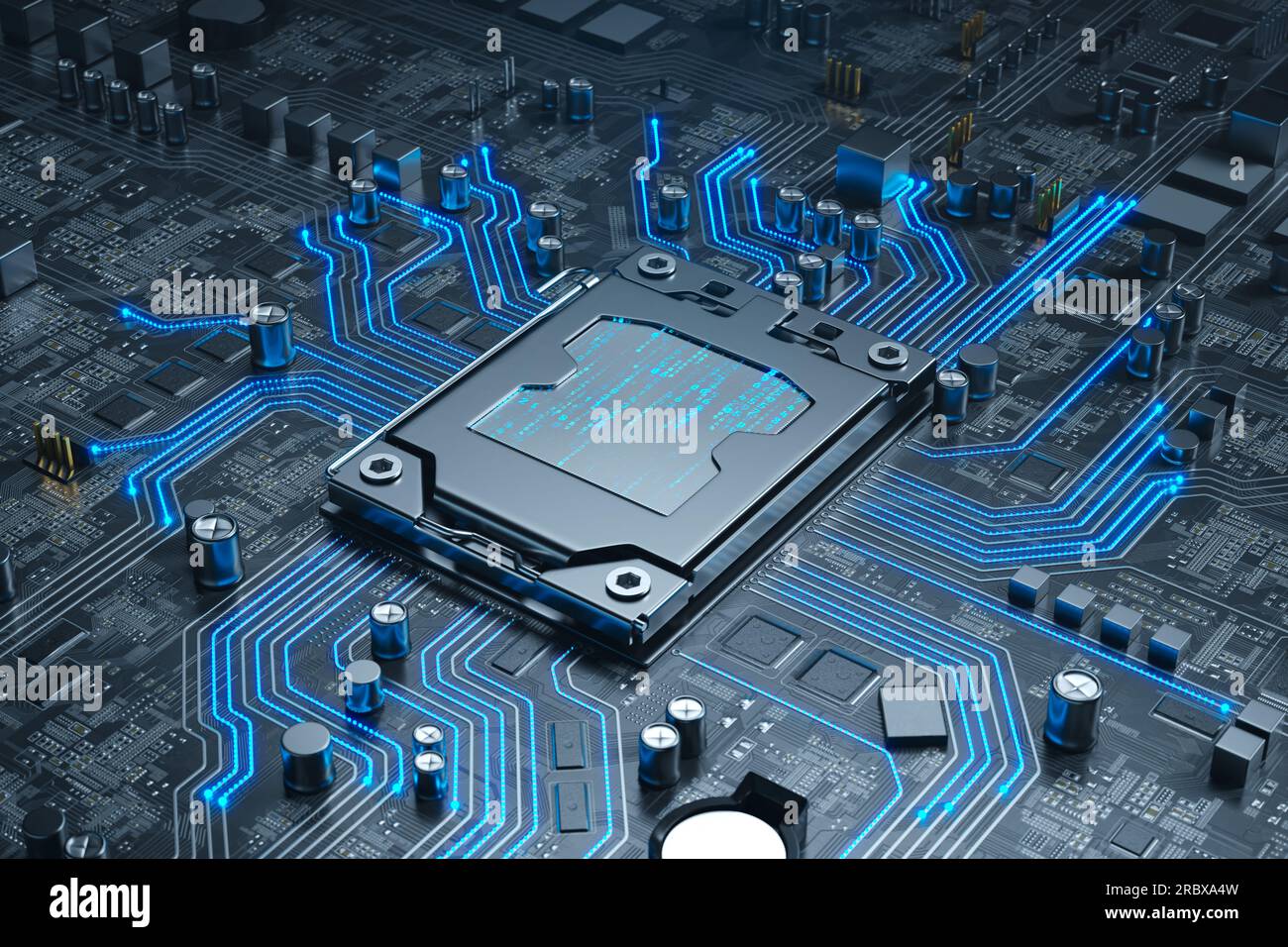 3D rendering shows connecting the processor to the motherboard in pc ...