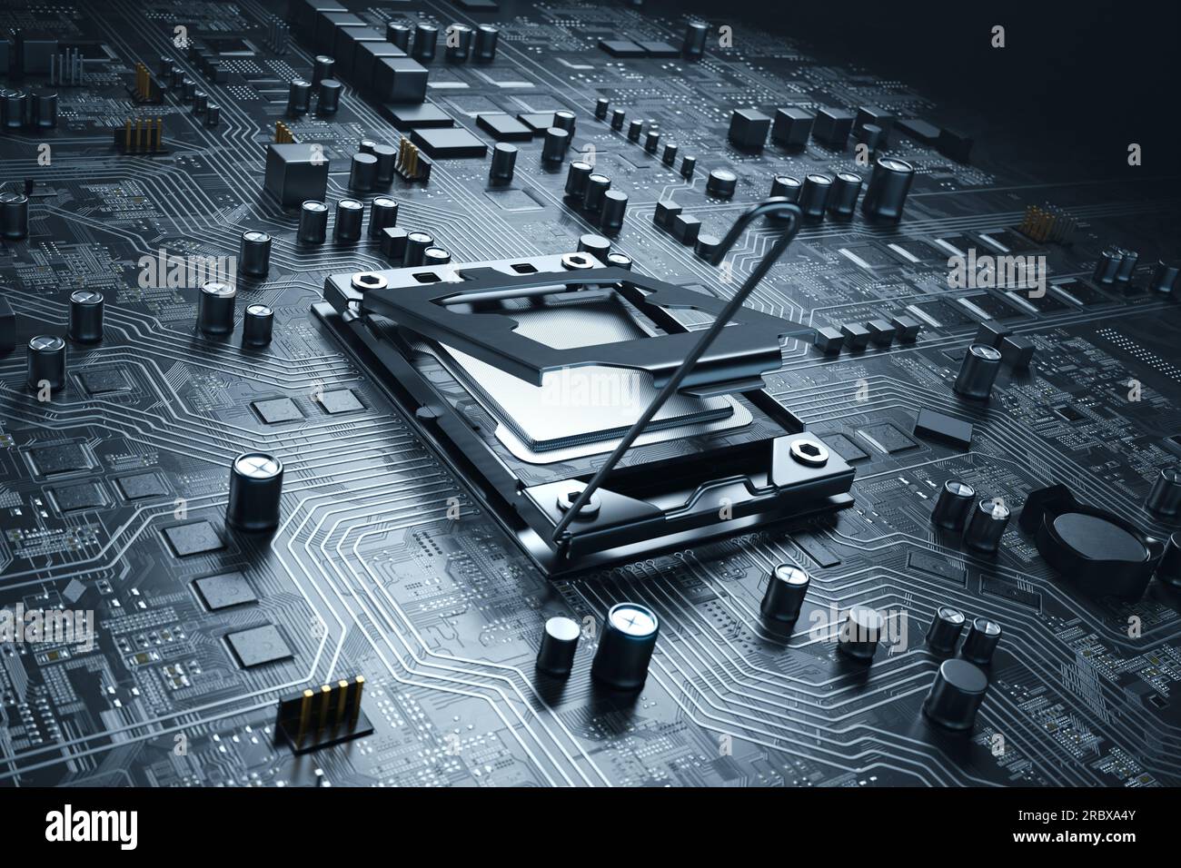 3D rendering shows connecting the processor to the motherboard in pc ...