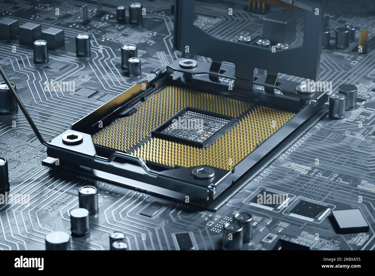 3D rendering shows connecting the processor to the motherboard in pc ...