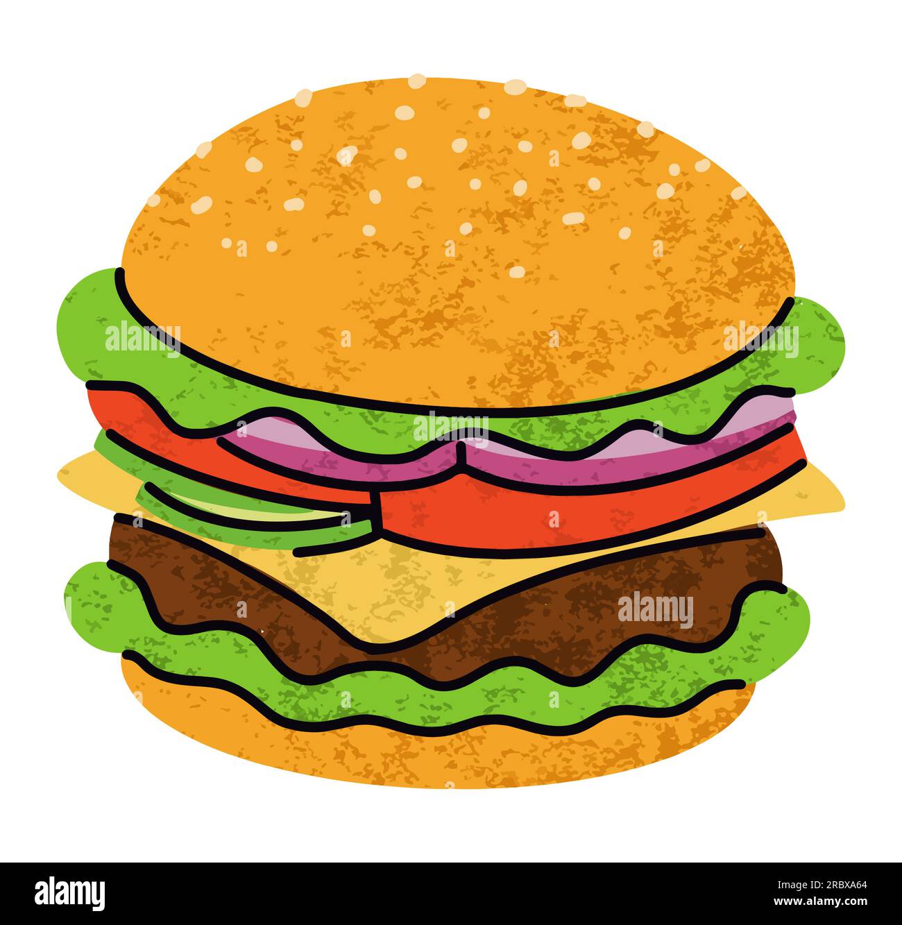fast food, burger cartoon icons set, simple flat style, street high ...